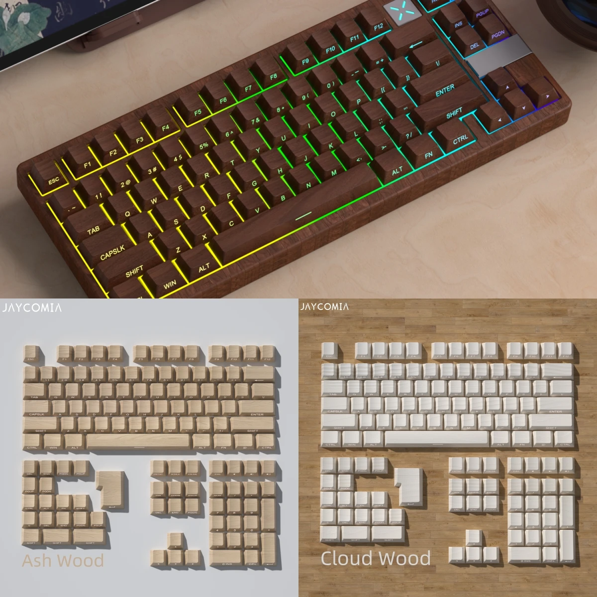 Wood-Grain-Cherry-Keycaps-PBT-Material-Side-Letter-Big-Set-Key-Caps-For ...
