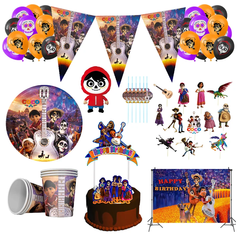Tableware Paper Plates Cups Tablecloth | Disney Coco Birthday ...