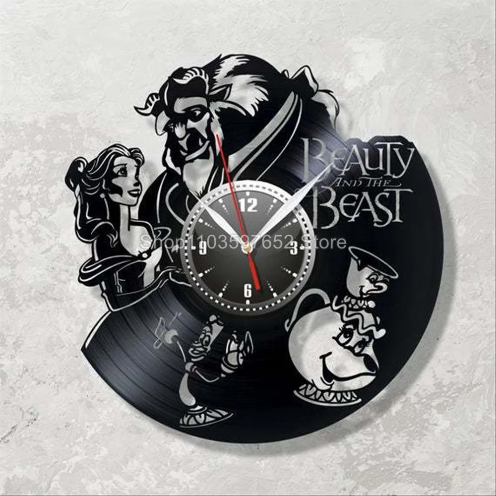 Beauty-and-the-Beast-Wall-Clock-Cartoon-Anime-Black-Vinyl-Record-Wall ...