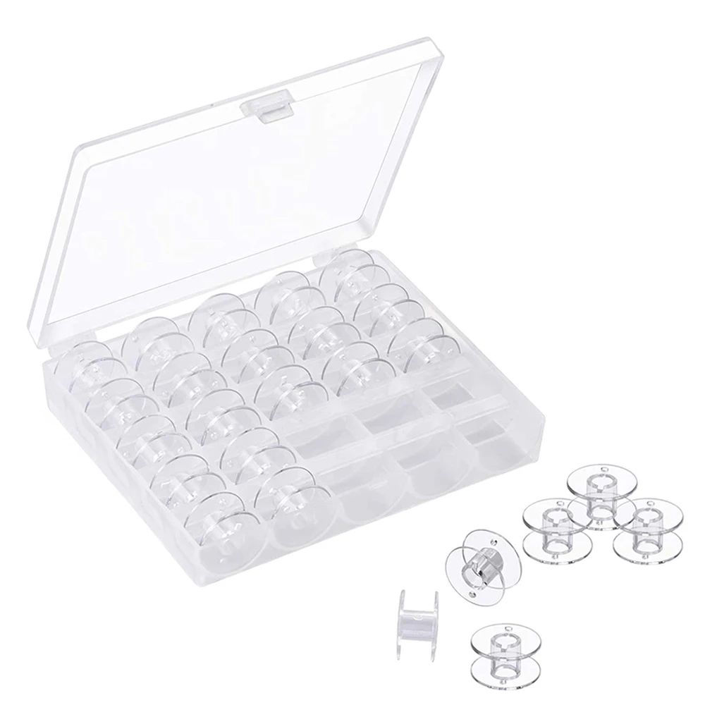 25Pc Sewing Machine Bobbins Spools Empty Bobbins Transparent Storage ...