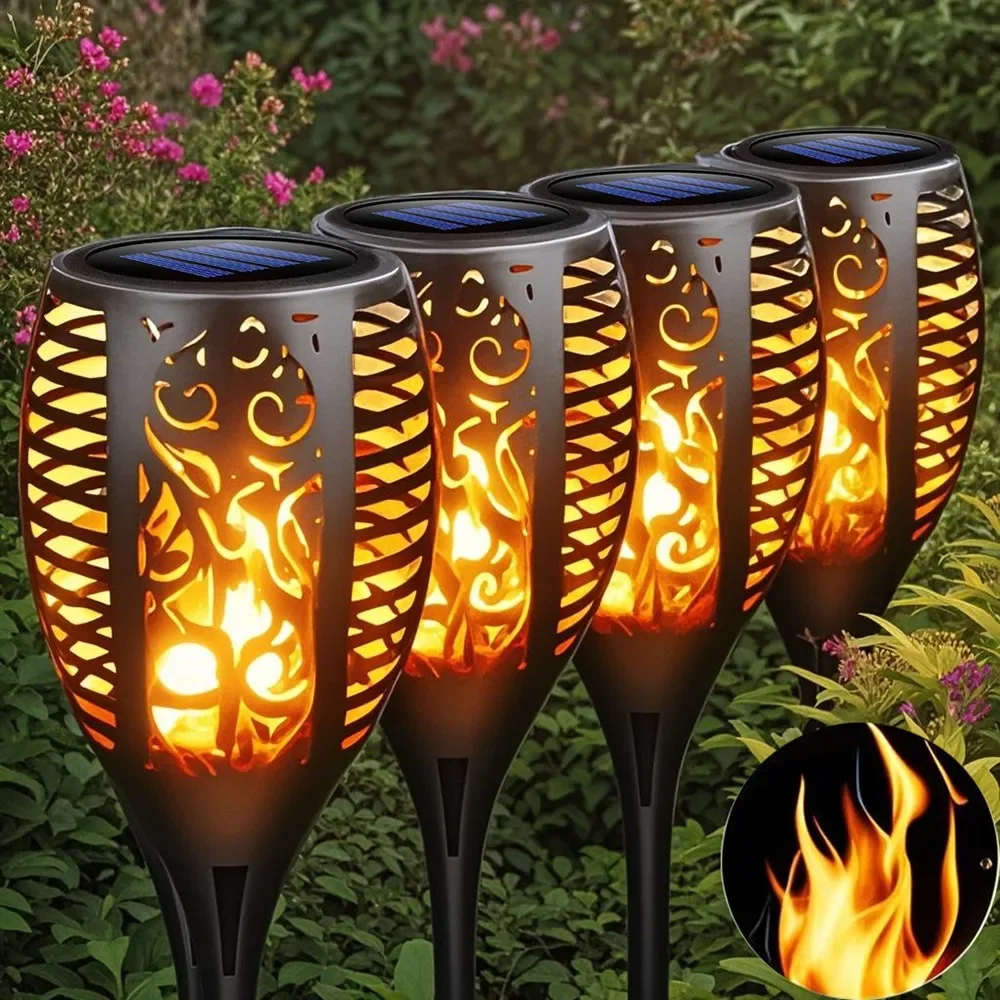 Solar Powered Flickering Flame Garden Lights Solar Charging with Auto ...