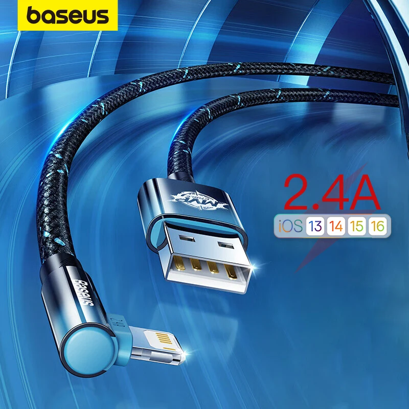 Baseus 아이폰용 2.4A Elbowed USB 케이블, 아이폰 13, 12, 11 프로 맥스, Xs, X, 8 플러스용 ...