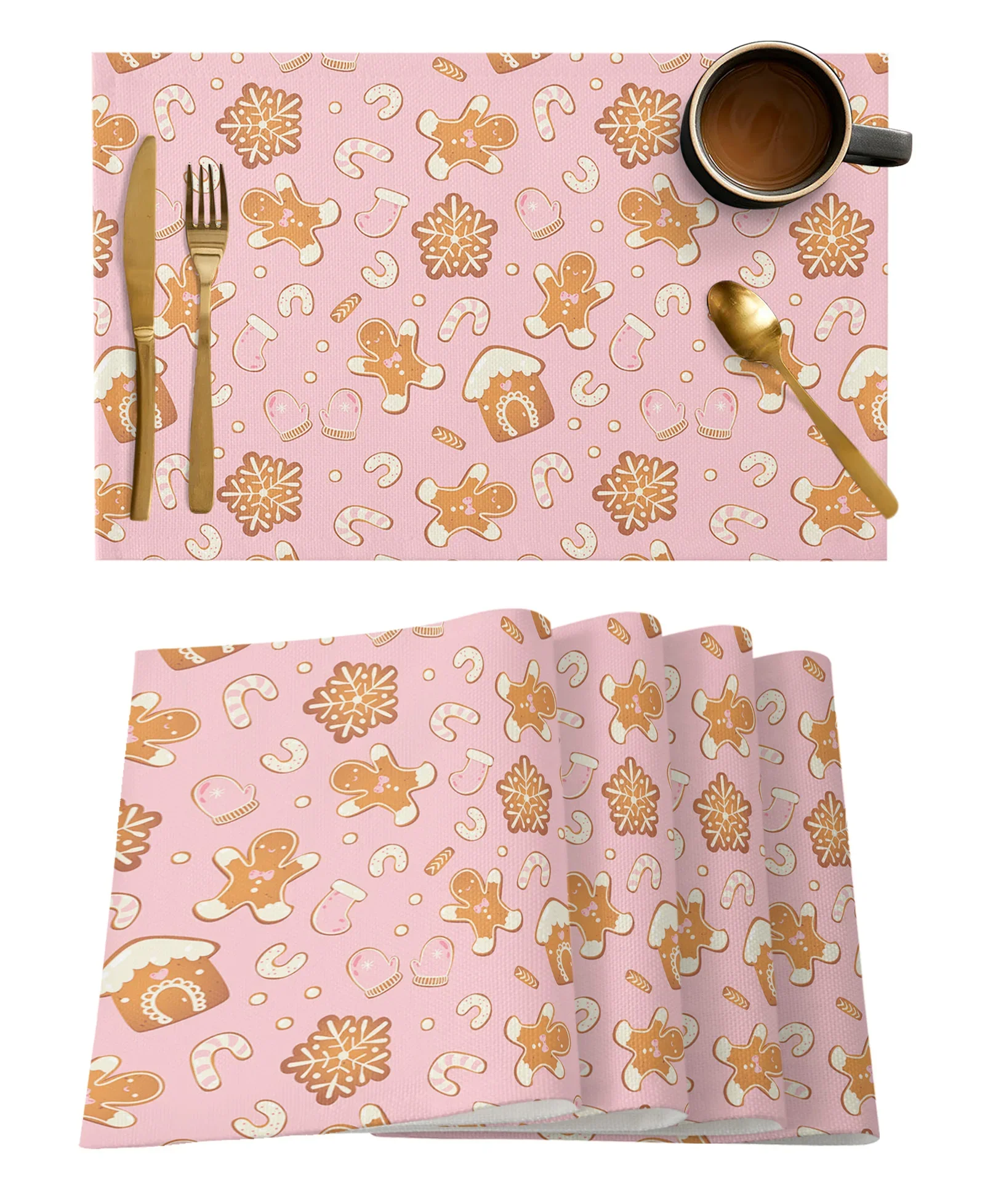 4-6-Pcs-Christmas-Gingerbread-Man-Pink-Kitchen-Placemat-Christmas ...