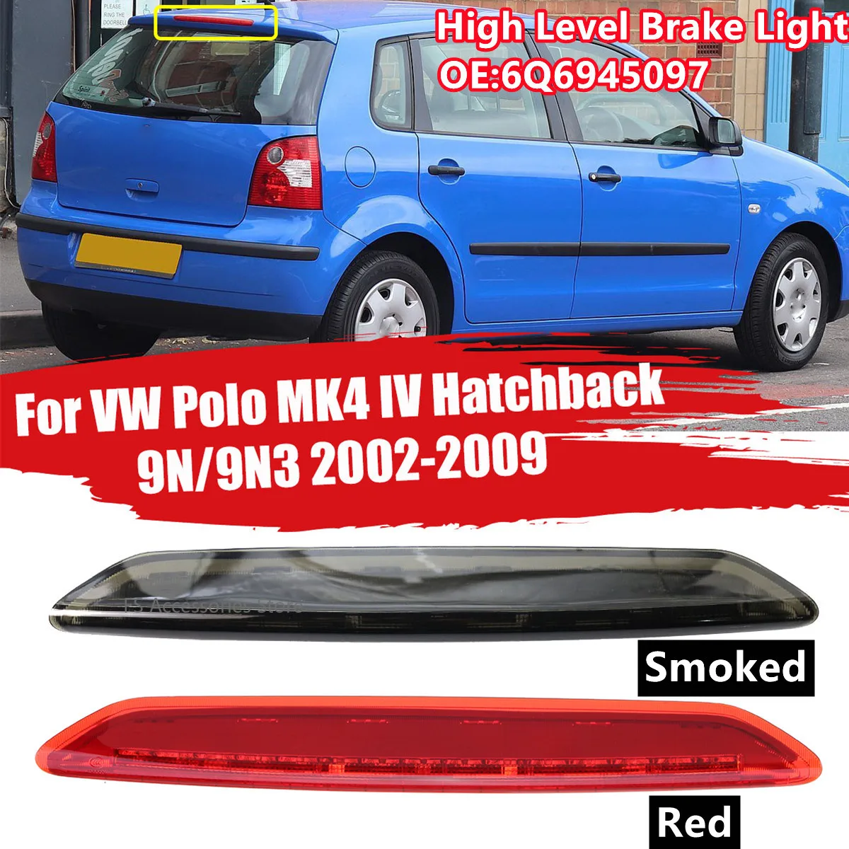 Red/Smoked LED Third Brake Light For VW Polo MK4 IV Hatchback 9N 9N3 ...