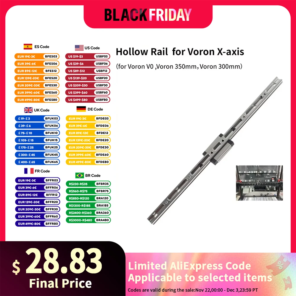 FYSETC Voron Hollow Rail Light Weight High Speed X-axis 3D Printer Parts for Voron 350 300 V0