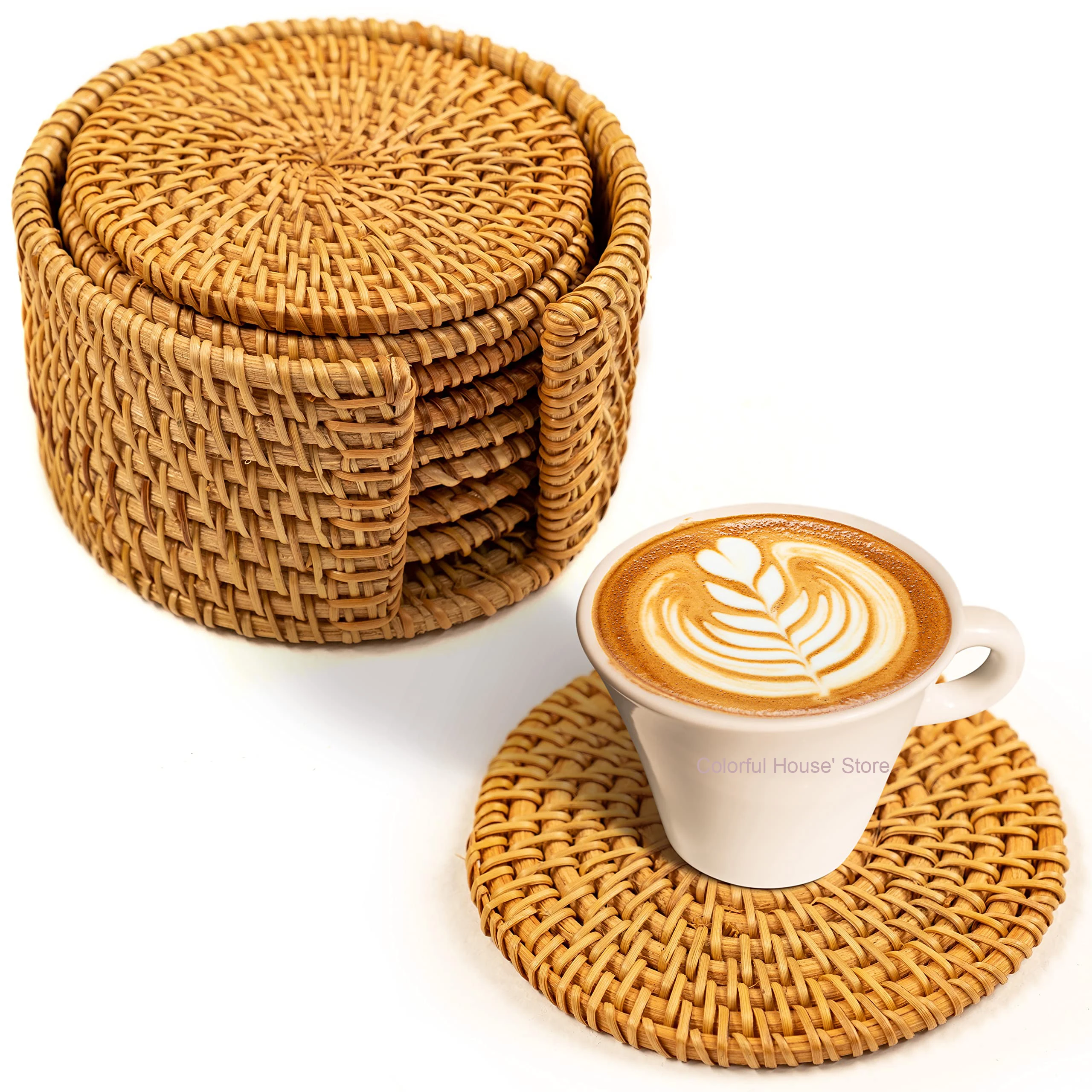 6Pc/set Rattan Coasters Set For Tea Accessories Round Non Slip ...