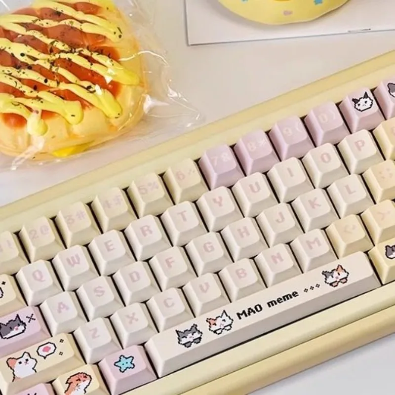 Pixel Style Cute Kitten Theme Keycaps Set 132 Keys Pbt Sublimation ...