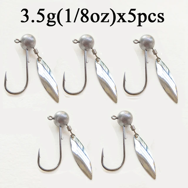 5pcs/lot Jig Head Fishing Hooks Round Ball Jig Hook With Blade Weedless ...