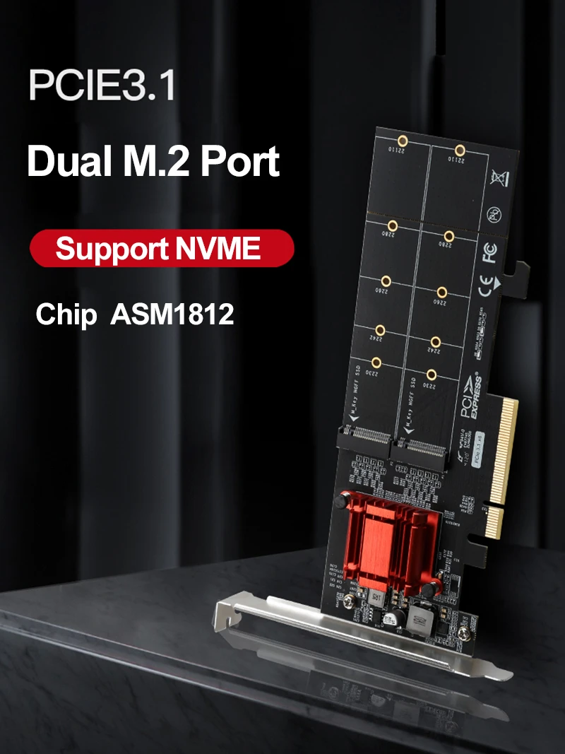 PCIe 3.1 X8 칩 asm1812 2 포트 M.2 NVMe SSD 어댑터 확장 카드 듀얼 M 키 Nvme 컨버터 확장 ...