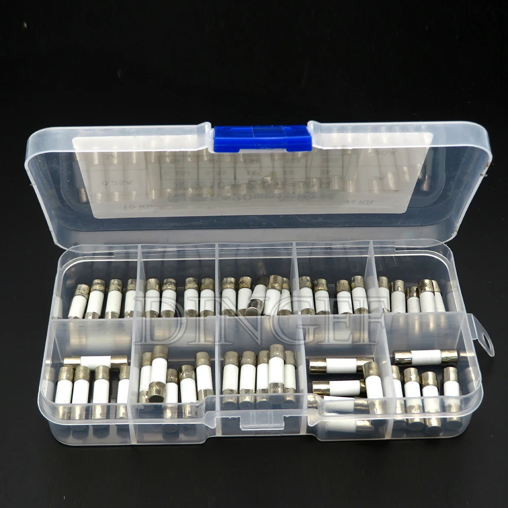 50PCS 10 Kinds Fast Ceramic Fuses Kit 250V 5mm x 20mm 0.25A 0.5A 1A 2A ...