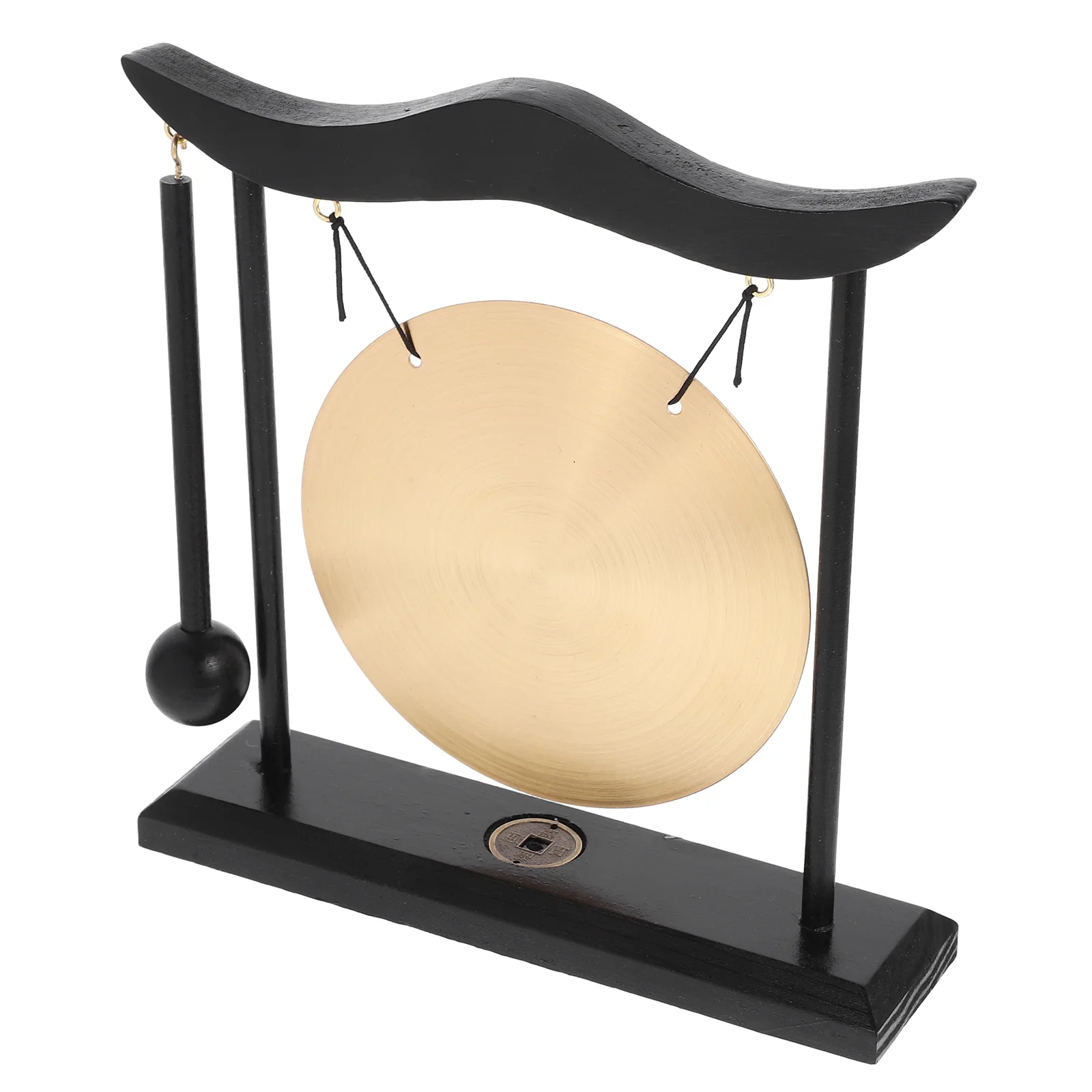 Desktop Gong Copper Bell Small Feng Shui Metal Cymbals Chinese Wood ...