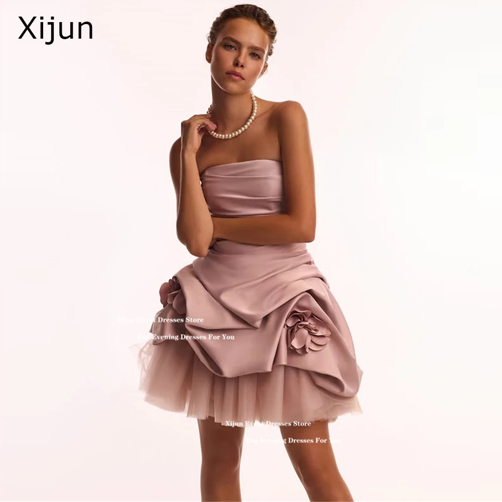 Xijun Pink Short Evening Dresses Sleeveless Corset Ruched Prom Dresses ...