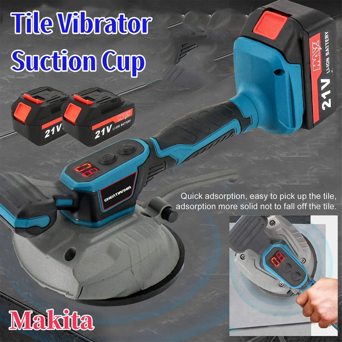 2 Batteries Professional Tile Vibrator Suction Cup Tiling Laying ...