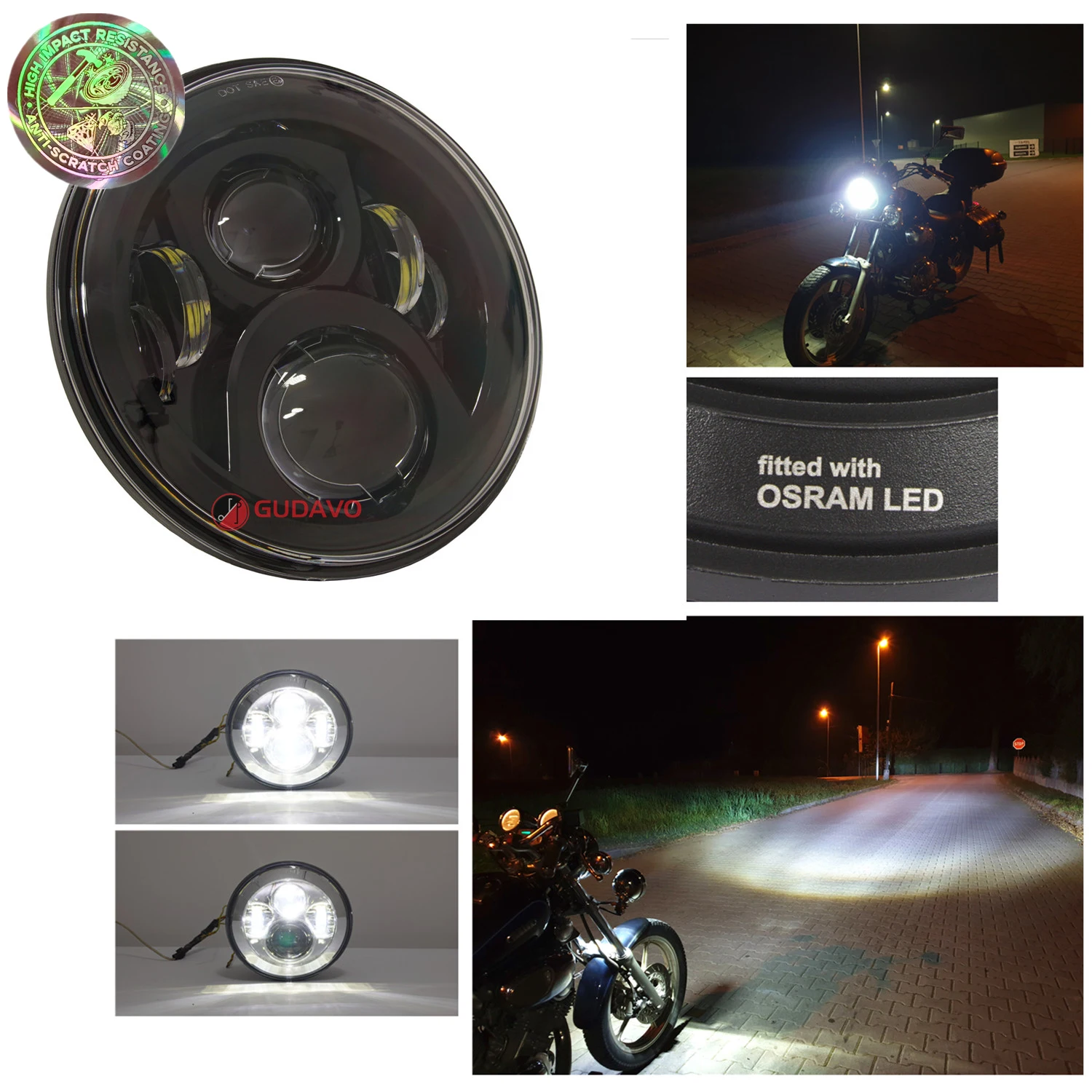 Gudavo 7 Inches Motorcycles Cars Led Headlight Fitted With Osram-led ...
