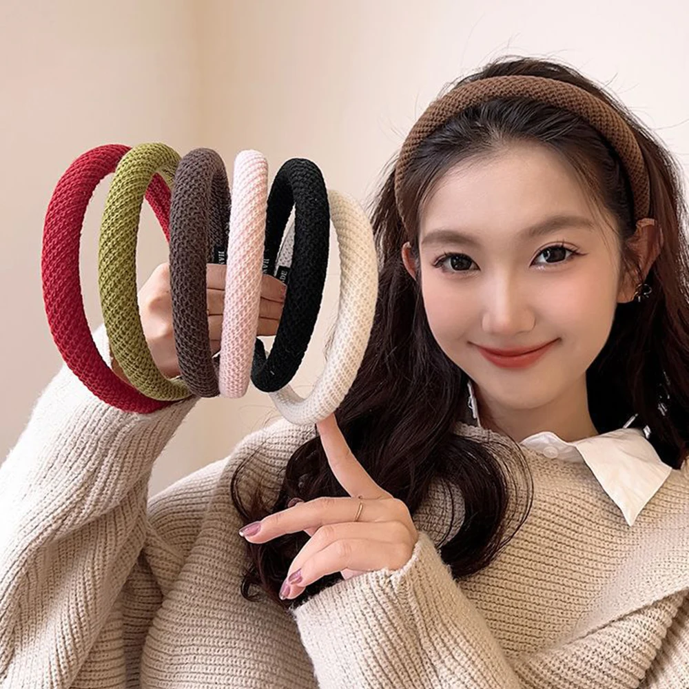 Fashion-Headband-Women-Solid-Color-Knitted-Hairband-Thicken-Padded-Hair ...