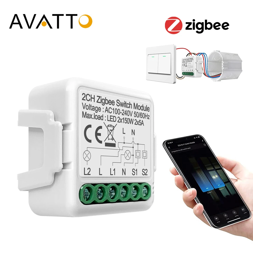 Avatto Tuya Smart Zigbee Switch Module 2 Way Control, Smart Home 1/2/3 ...