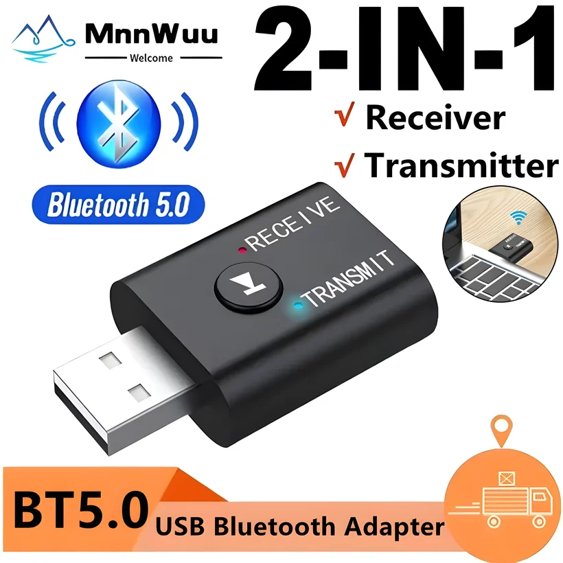 2 IN1 USB Bluetooth Adapter 5.0 Wireless Bluetooth Transmitter Receiver ...