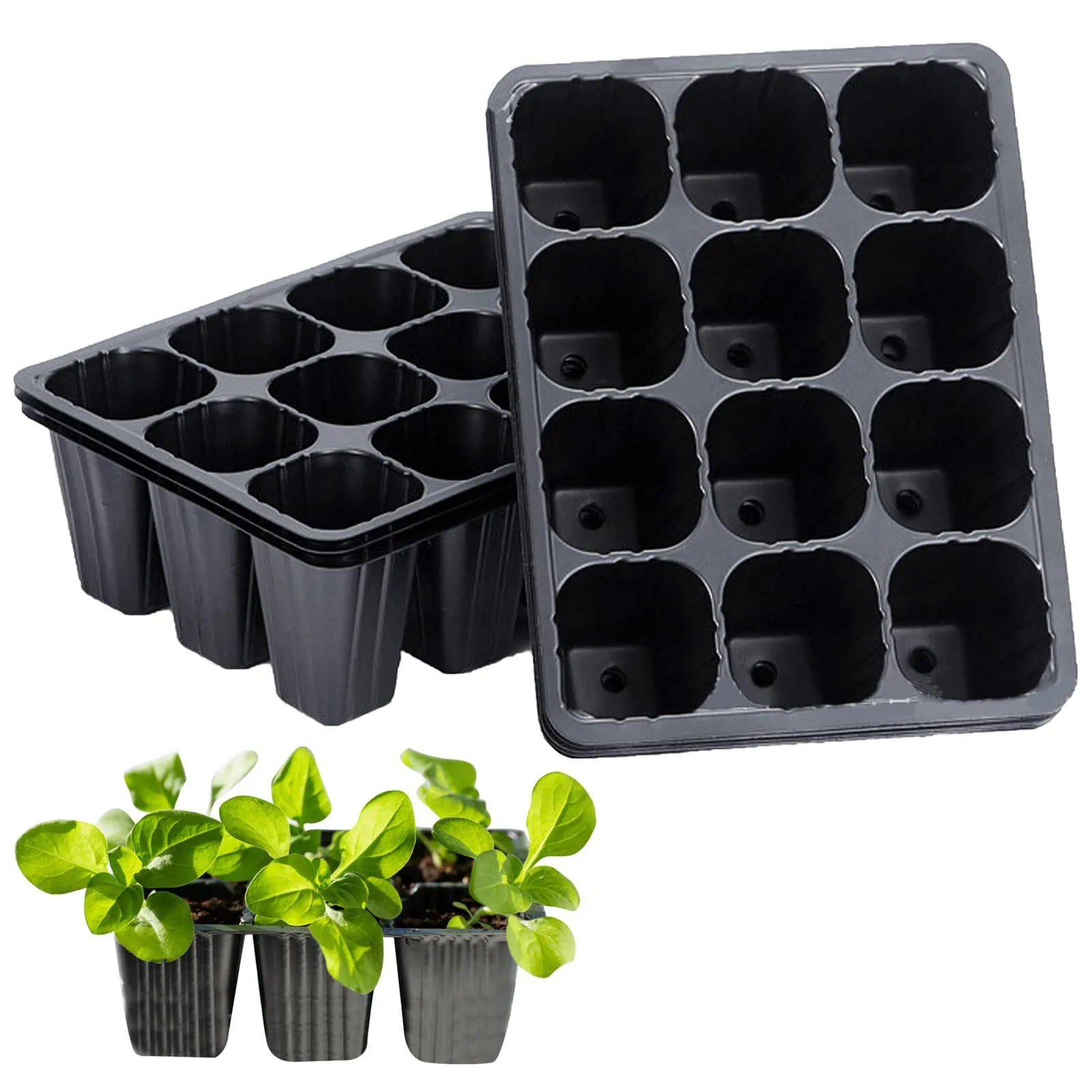 12 Holes Vegetable Seedling Pots Black Seedling Tray Garden Pot Seed ...