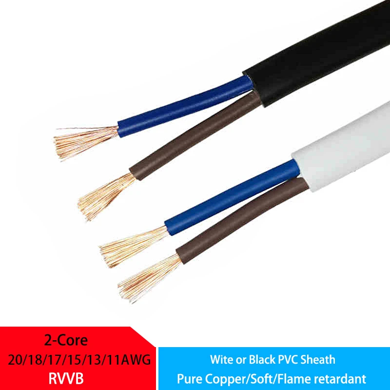 Rvvb Wite Or Black Flat Sheathed Cable 2-core 18/17/15/13/11awg Copper Insulation White Wire ...