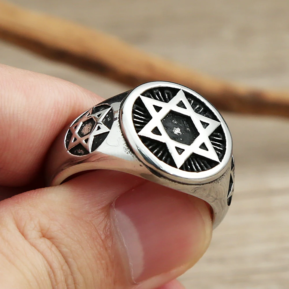 Anillo-de-acero-inoxidable-con-forma-de-estrella-de-David-para-hombre-y ...