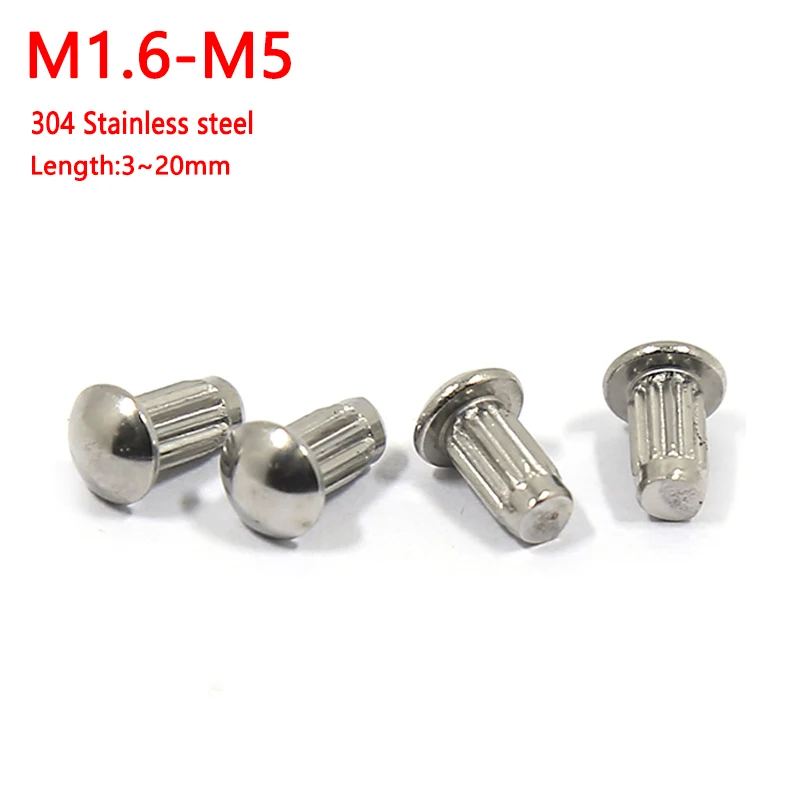 GB827 Button Round Head Knurled Shank Solid Rivet 304 Stainless Steel ...