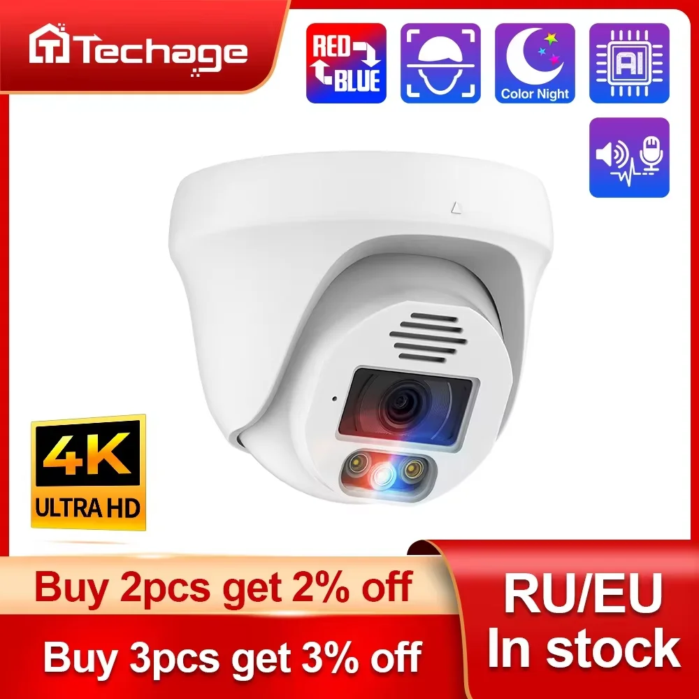 Techage 8MP 4K POE Surveillance Camera AI Human Detected H.265 Color ...