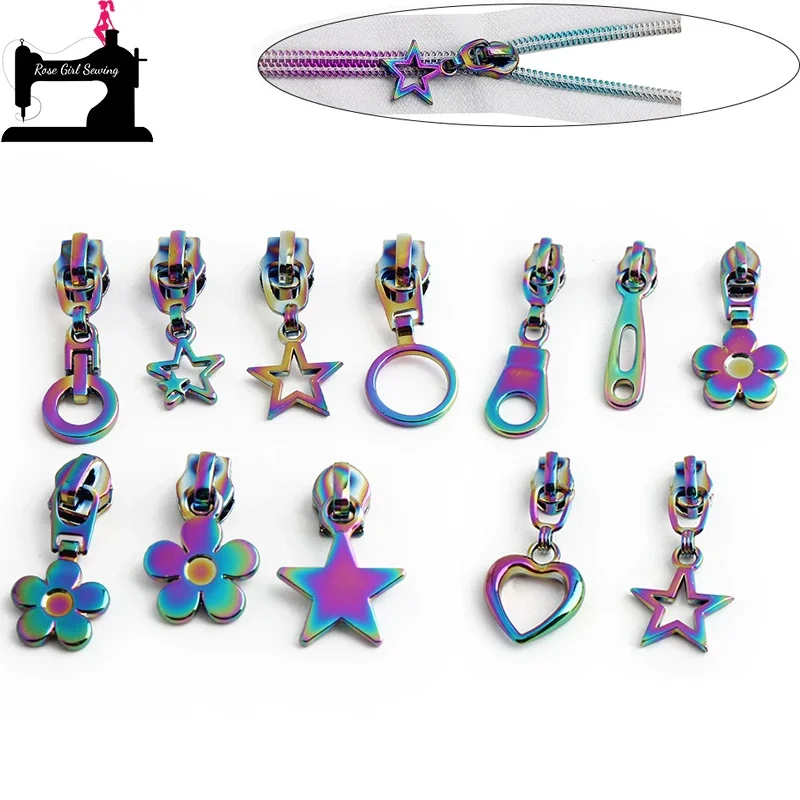 Star-Heart-Shape-3-5-Nylon-Rianbow-Metal-Zippers-Sliders-Puller-For-DIY ...