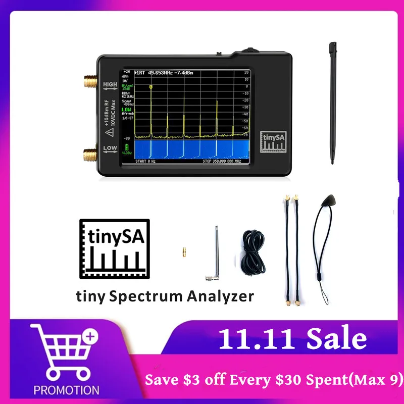 Upgraded Hand Held Tiny Spectrum Analyzer Tinysa 2.8" Display 100khz To 960mhz With Esd Proteced ...