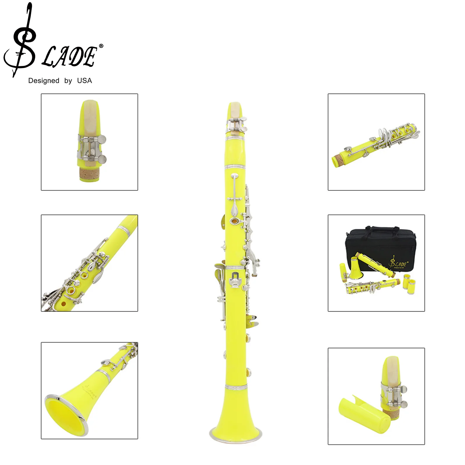 SLADE Clarinet Bb Yellow Rubberwood Body 17 Key 6-Ring Boutique ...