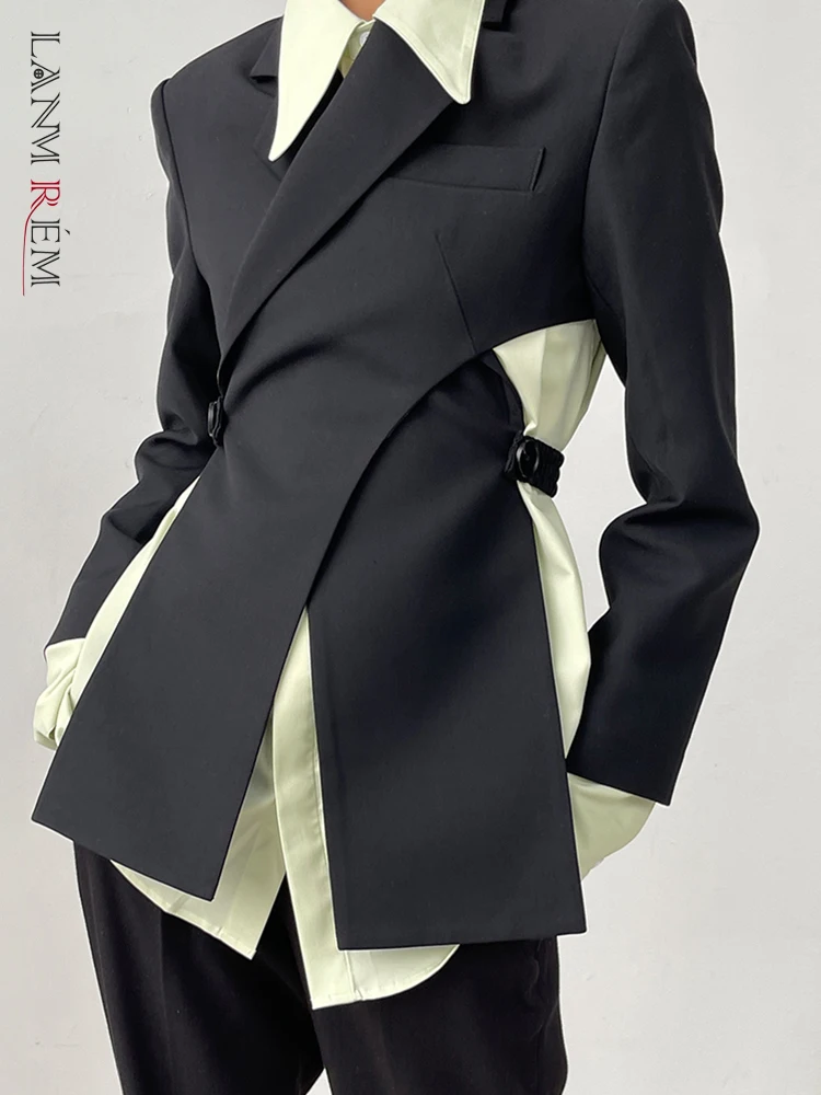 LANMREM-Irregular-Backless-Design-Blazer-For-Women-Notched-Long-Sleeve ...