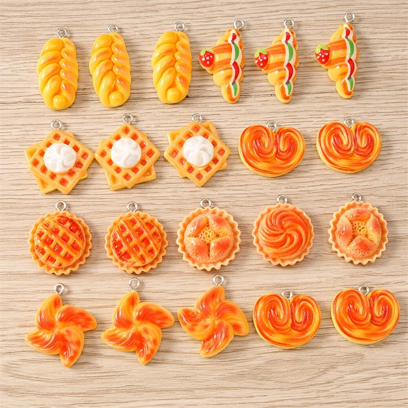 10pcs Cute Mix Resin Food Breakfast Bread Charms Pendants for Making ...