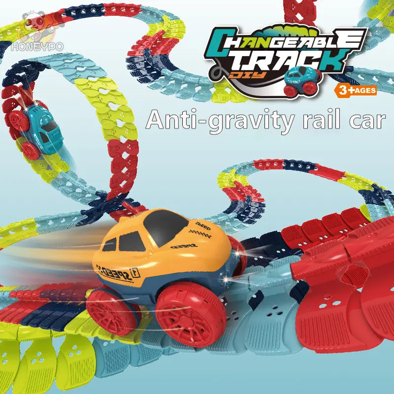 Rechargeable Kids Track Cars For Boy Flexible Track with LED Light-Up ...