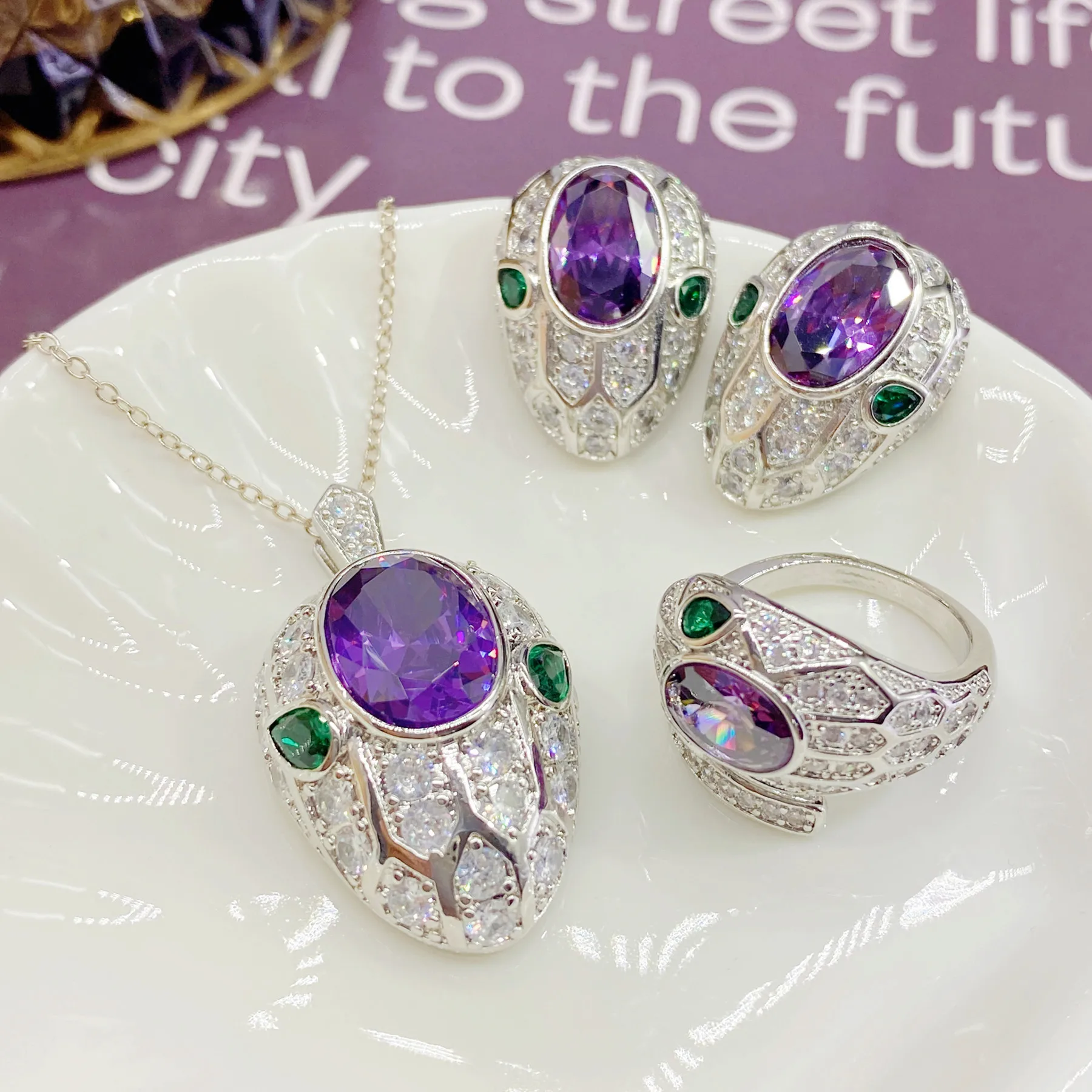 2023-Fashion-Design-Snake-Jewelry-Sets-S925-Silver-Purple-Zircon ...