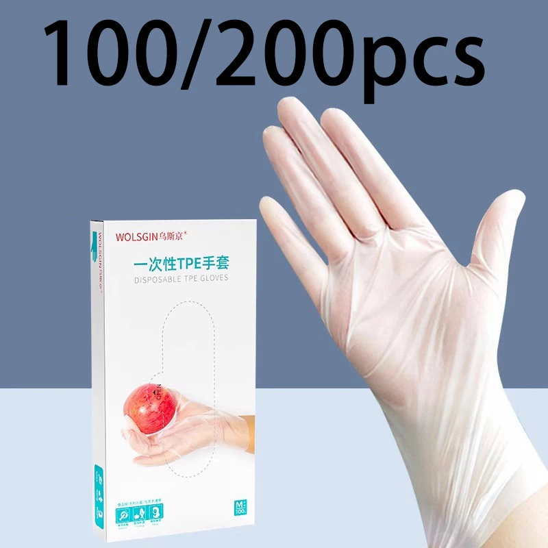 100/200pcs Disposable TPE gloves for kitchen use, thick, transparent ...