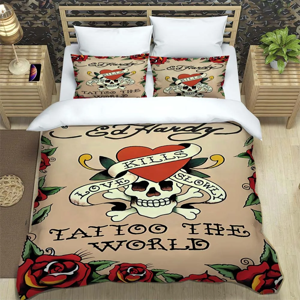 3D-Printed-Ed-hardy-Tattoo-Tiger-Skull-Bedding-Single-Double-Queen-King ...