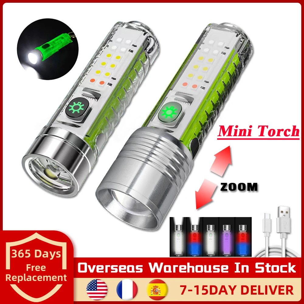 미니 키 체인 손전등 USB C 충전식 LED 램프, 자석 캠핑 Uv 라이트 다기능 휴대용 조명, 1 개| | - AliExpress