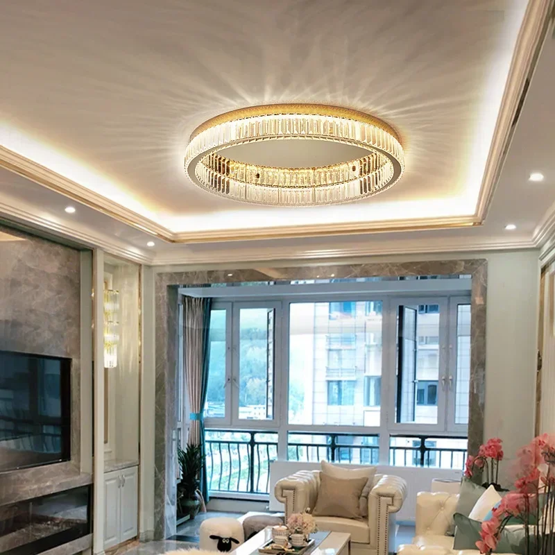 Creative Simple Crystal Circle Lamp Ceiling Chandelier Living Room ...