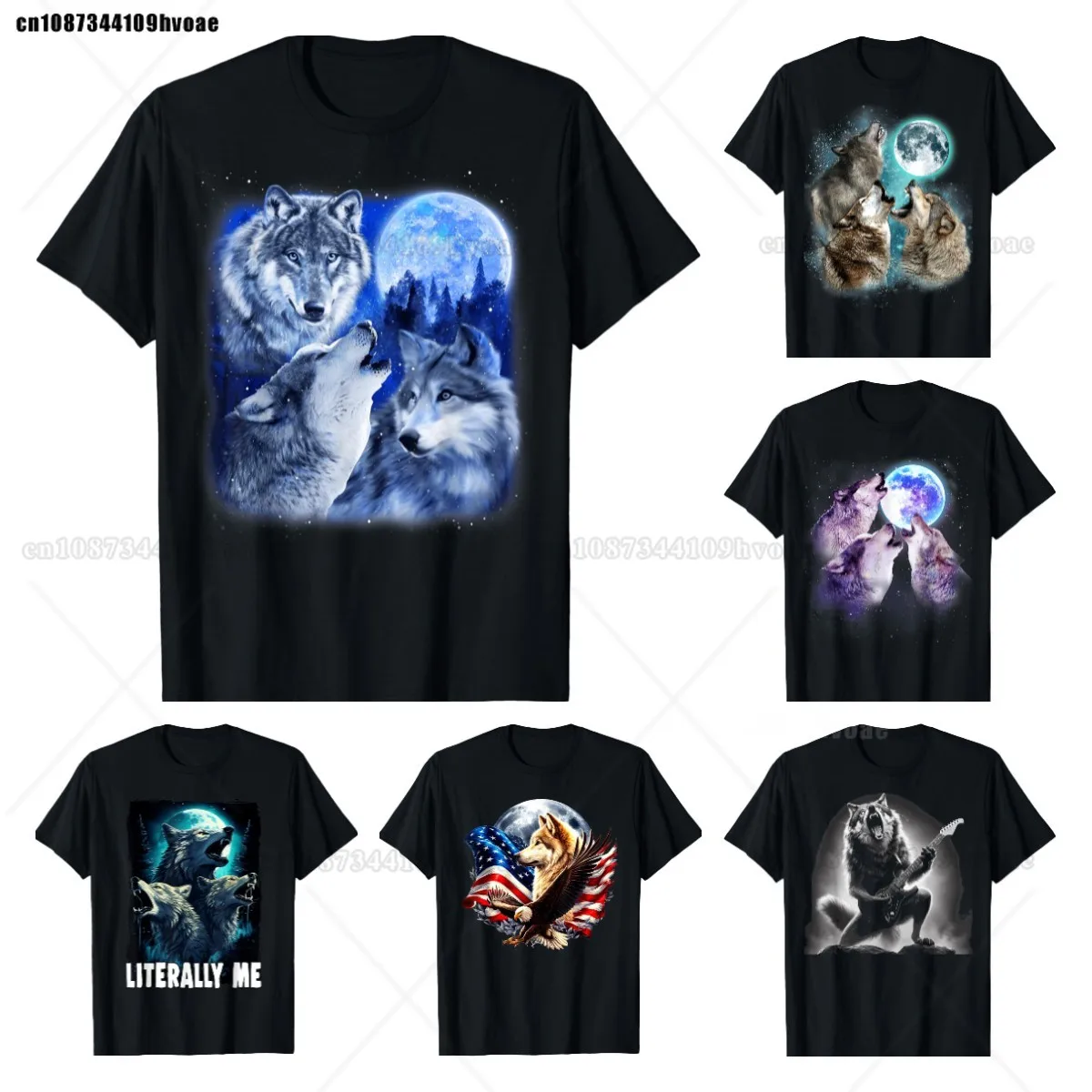 3 Wolf Moon Howling Wolf Head Funny Wolves Graphic Casual Round Neck ...