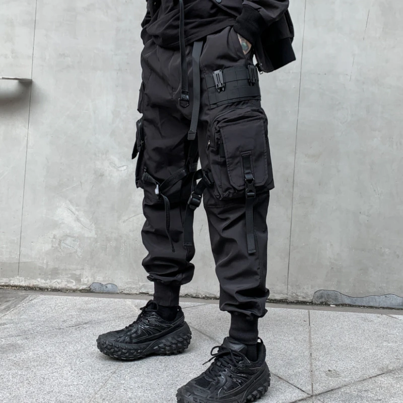 Pantalon Cargo Pour Hommes, Multi-poches, Bandes, Rubans, Tactique, Harajuku Punk Hip Hop ...