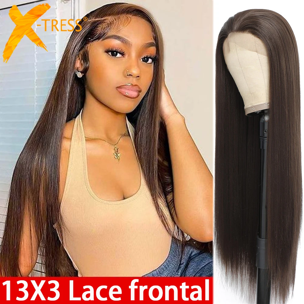 X TRESS 13X3 Lace Front Synthetic Wigs For Women Black Colored Free ...