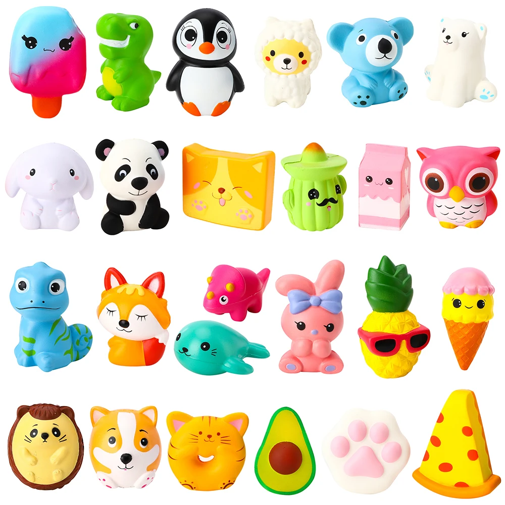 25Pcs-Cartoon-Squishy-Toy-Set-Bunny-Ice-cream-Corgi-Cat-Paw-Dinosaur ...
