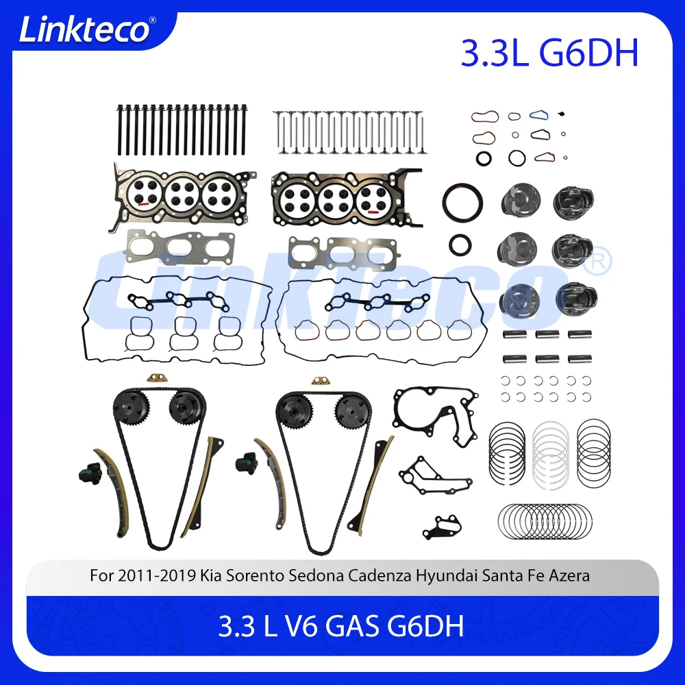 Engine Rebuild Timing Chain Kit Head Bolts Gasket Seal Piston & Rings ...