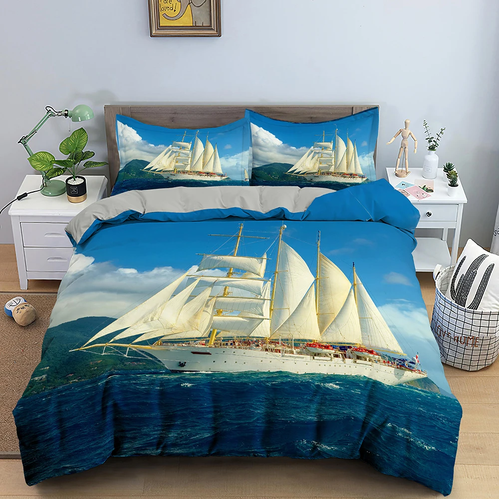 N-utico-veleiro-capa-de-edred-o-rainha-king-size-3d-pintura-a-leo-barco ...