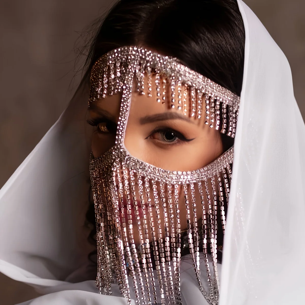 Tassel Veil Masks Women Headwear Rhinestone Chains Face Mask Masquerade ...