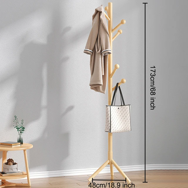 100% Wood Freestanding Coat Rack with 8 Hooks, Sturdy Wooden Coat Rack ...