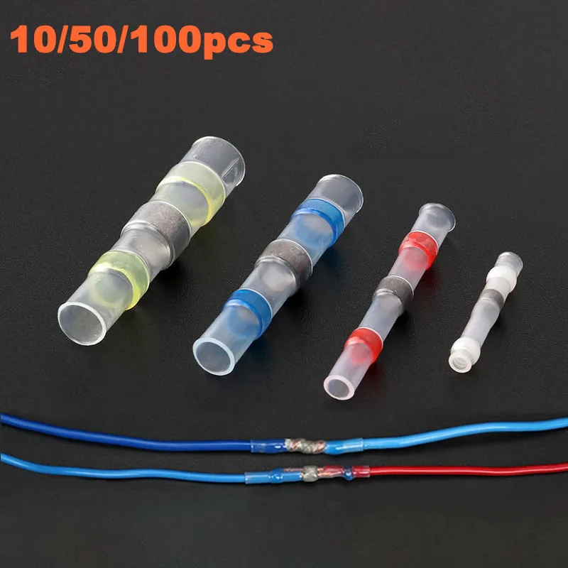 10/50/100PCS Soldering Sleeve Terminals Splice Waterproof Seal Heat Shrink Butt Soldering Weld ...