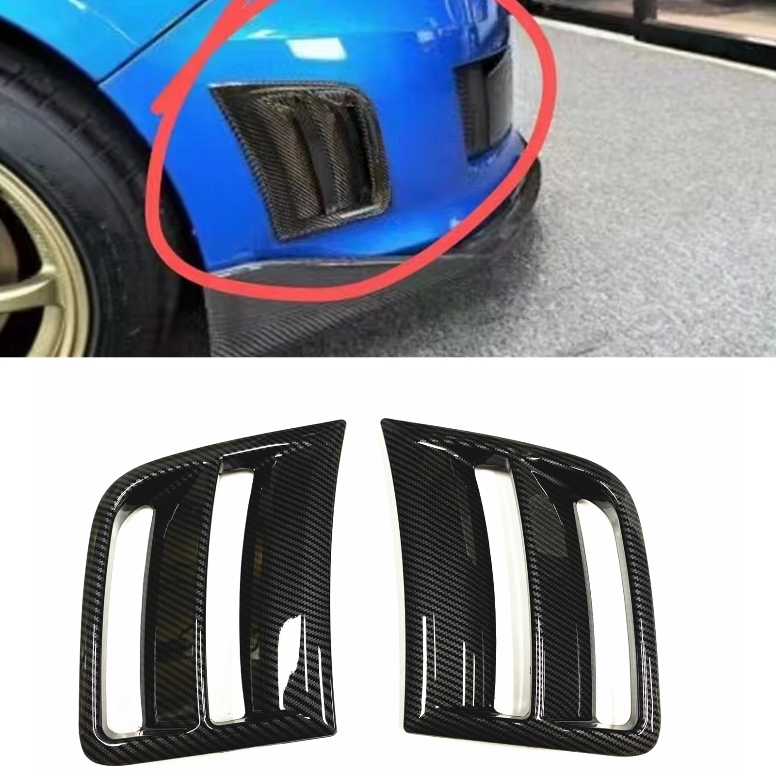 Carbon-Fiber-Look-Gloss-Black-Front-Bumper-Side-Air-Vent-Cover-Fender ...