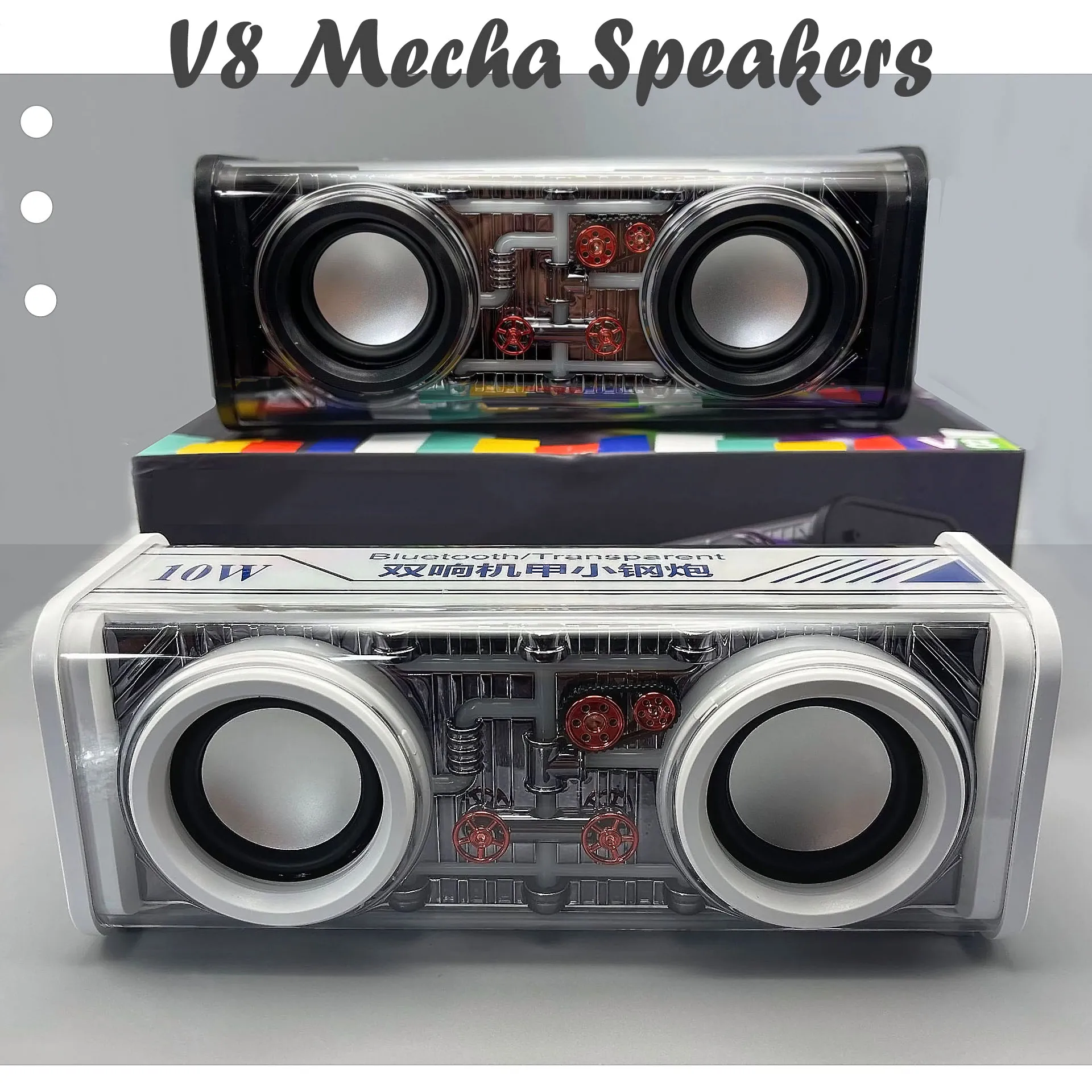 V8 Transparent Mecha Music Speakers Bluetooth Wireless 5.0 Bass ...