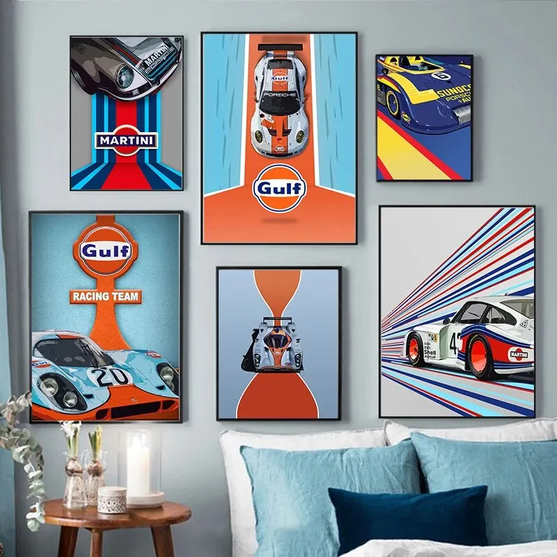NEW-Vintage-Motorsport-Car-Poster-Blue-Style-Gulf-Racing-Team-High ...