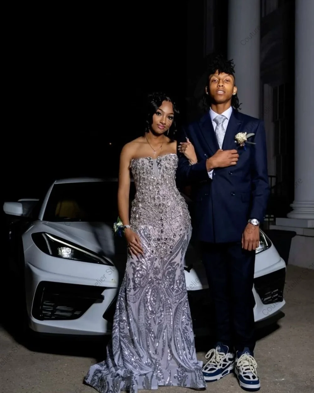 Customized Luxury Silver Sequins Mermaid Prom Dress Black Girls ...